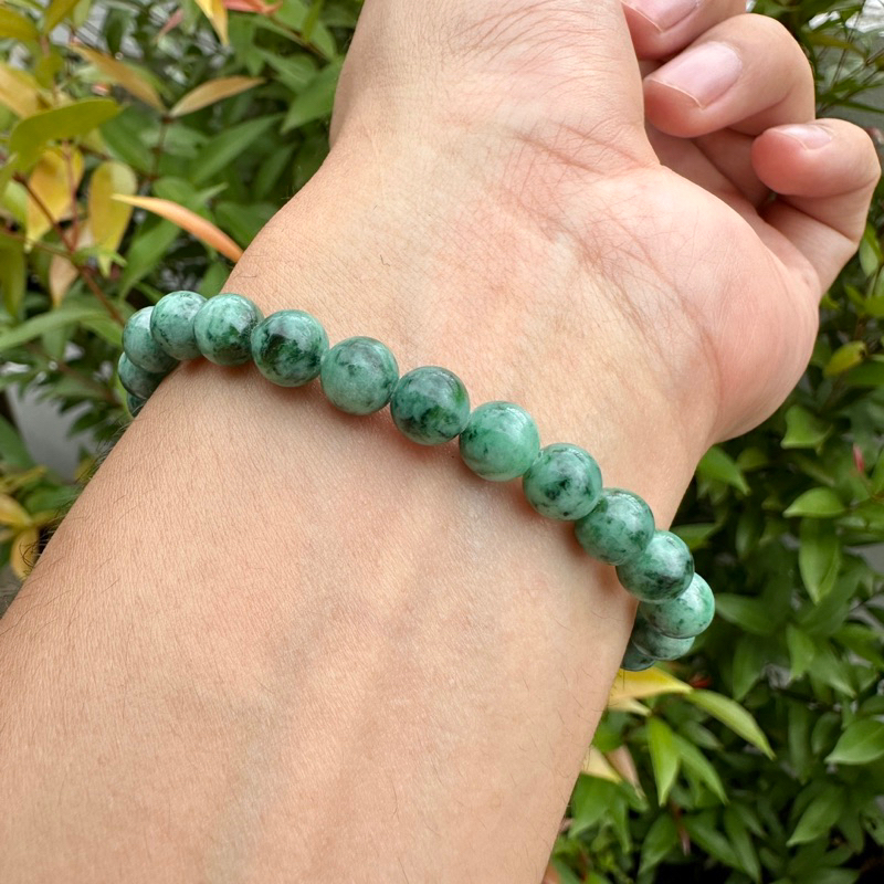 7JA-EP หยกเขียวแอปเปิ้ลสด 8 มิลโปร่งแสง สียอดนิยม ลายยอดนิยม ข้อมือหยก ...