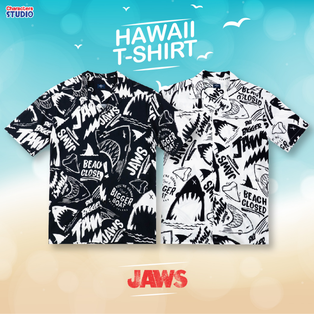Universal Studios Men Jaws Hawaii T-Shirt - เสื้อฮาวายผู้ชายยูนิเวอร์แซ ...
