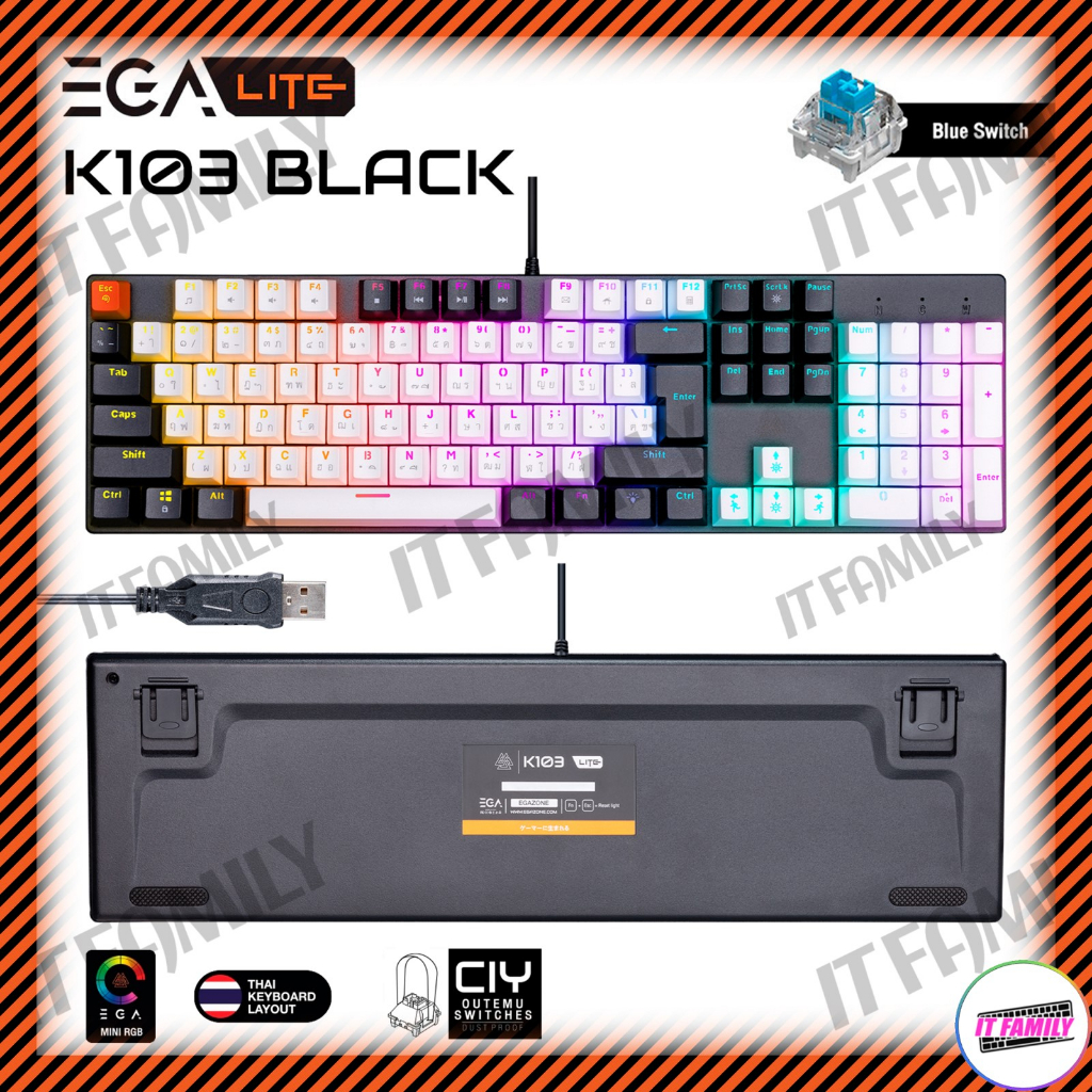 คีย์บอร์ดเกมมิ่ง EGA TYPE-K103 GAMING KEYBORD Mini RGB Mechanical Blue ...