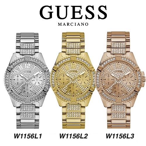 Guess ของแท้100% ปฏิทินสามตาเพชรพร้อมนาฬิกาผู้หญิงส่องสว่าง W1156L1 ...