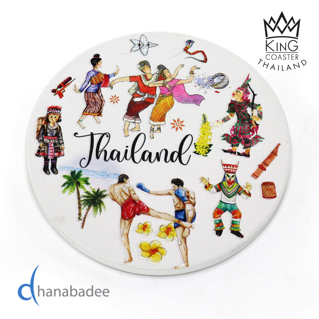 ที่รองแก้วซับน้ำ King Coaster จานรองแก้วดูดน้ำ ลายเอกลักษณ์ไทย ทรงกลม ...