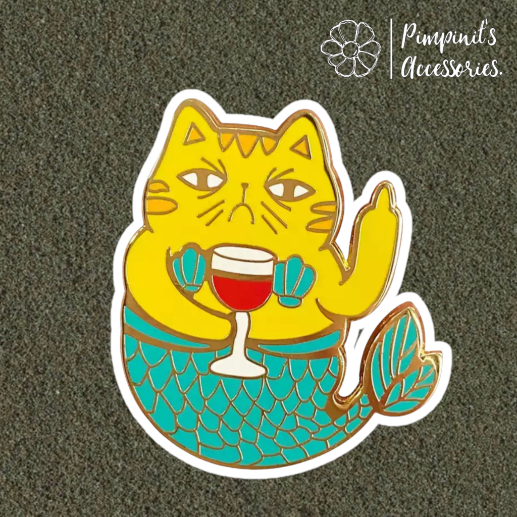 ʕ •ᴥ•ʔ พร้อมส่ง : เข็มกลัดลายนางเหงือกแมวชูนิ้วกลาง | Cat Mermaid Give ...