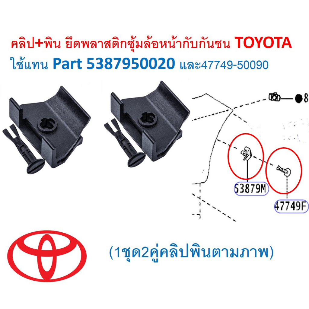 SKU-A665(1ชุด2คู่คลิปพินตามภาพ) คลิป+พิน ยึดพลาสติกซุ้มล้อหน้ากับกันชน ...