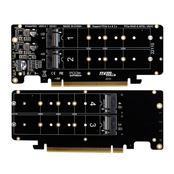 การ์ดแปลง PCIe X16 to M.2 NVMe 4 Port Gen4 4.0 Gen3 3.0 ADAPTER M2 SSD ...