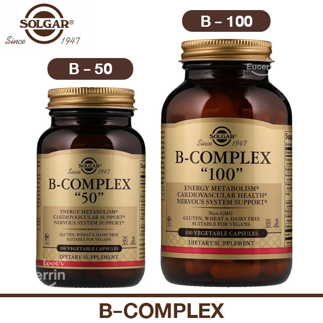 Solgar, B-Complex 50, 100, 100 Vegetable Capsules วิตามินบีรวม บำรุงระบบประสาท ความเครียด ...