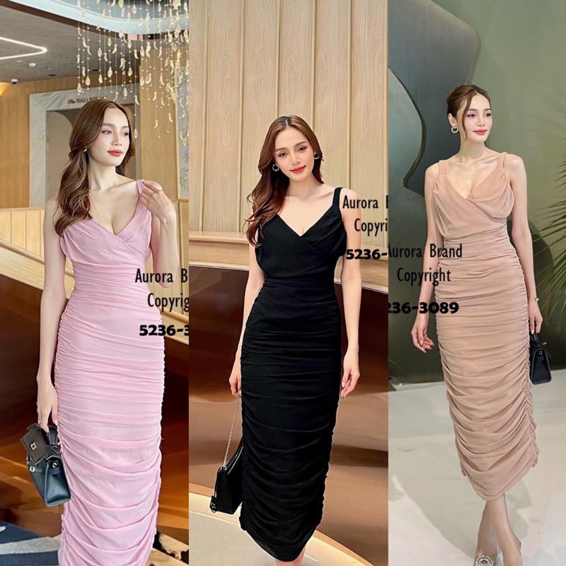 Code: 5236 เดรสออกงาน เดรสสีดำ งานป้าย Aurora | Shopee Thailand