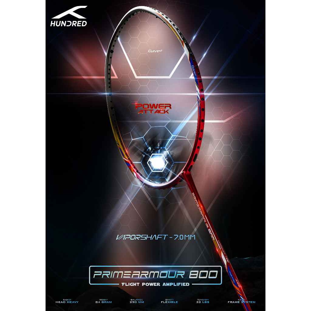 HUNDRED ไม้แบดมินตัน รุ่น PRIME ARMOUR 800" Racket Series 7 สี แถมเอ็น ...