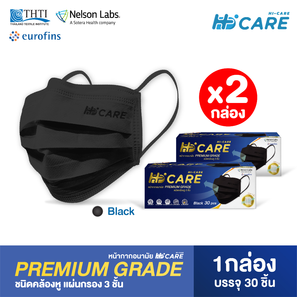 [เซทคู่สุดคุ้ม] Hi-Care Premium Grade หน้ากากอนามัยหนาพิเศษ สีดำ ...
