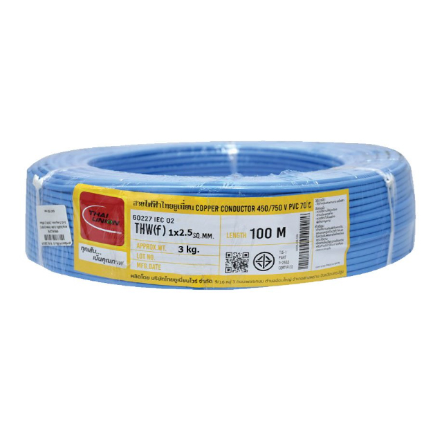 THAI UNION สายไฟ VSF IEC02 THW(f) ความยาว 100 เมตร/ม้วน รุ่น VSF ขนาด 1x2.5 Sq.mm สีขาว แดง ฟ้า ...