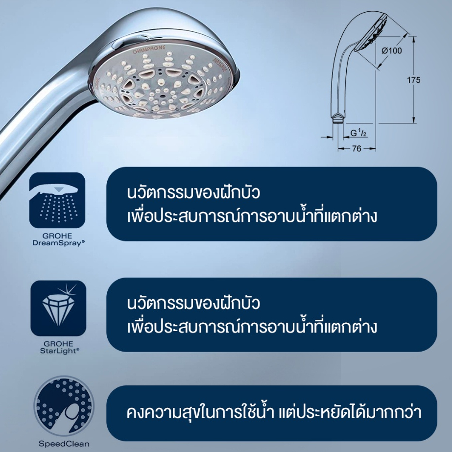 GROHE RELEXA ฝักบัวมือ 5 ระบบ 28796000 Hand Shower Five Function Jet ...