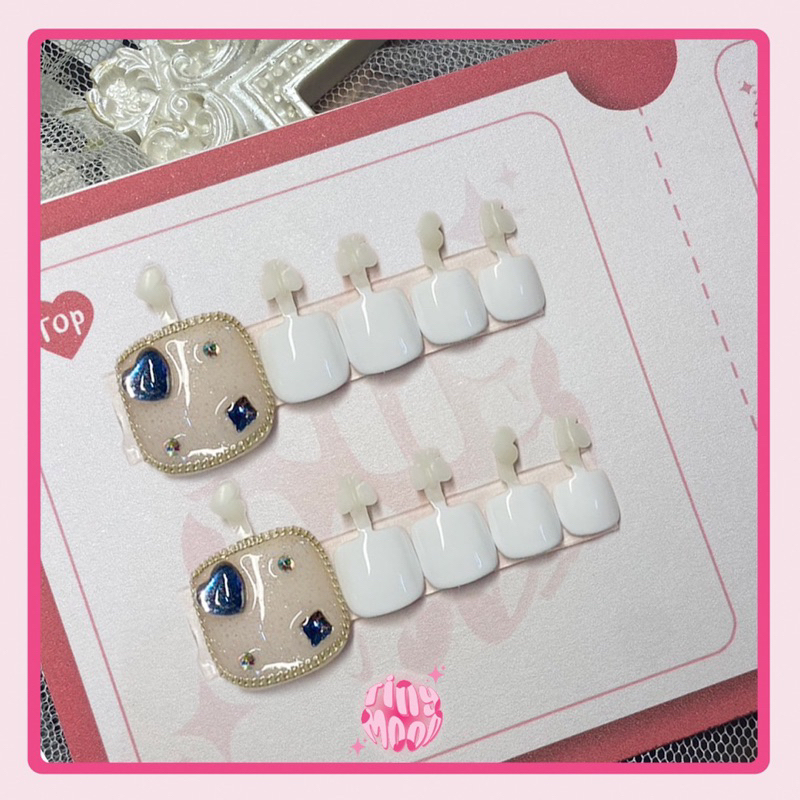 เล็บเท้าสีเจลแท้ แฮนเมด ติดเนียนสวยทน 👡เซ็ทสีขาวแต่งอะไหล่นิ้วโป้ง ...