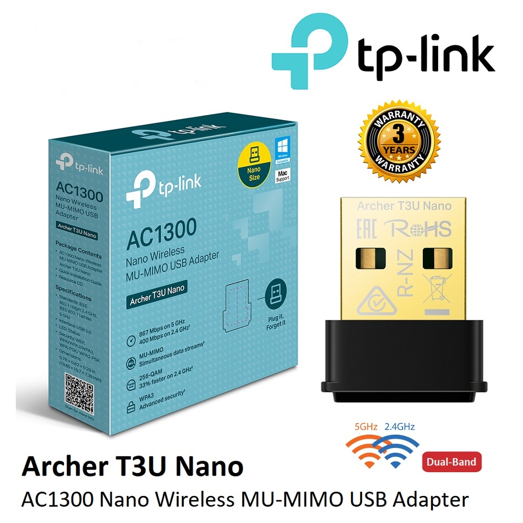TP-LINK (Archer T3U Nano) AC1300 Nano Wireless MU-MIMO USB Adapter ...