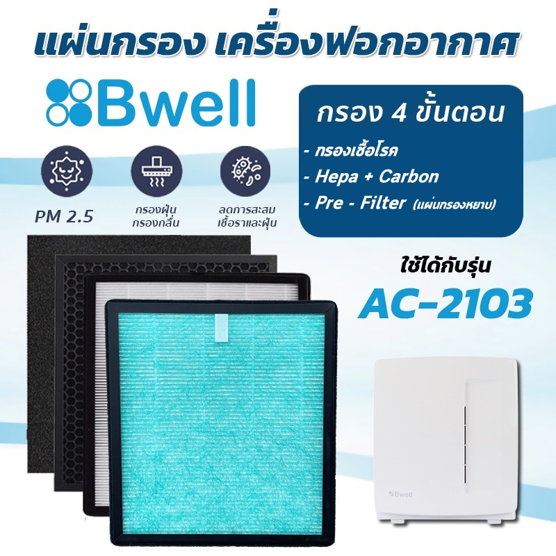 แผ่นกรองอากาศ Bwell AC-2103 ไส้กรองอากาศ 4 ชั้น กรองฝุ่น PM2.5 กลิ่น เชื้อโรค | Shopee Thailand