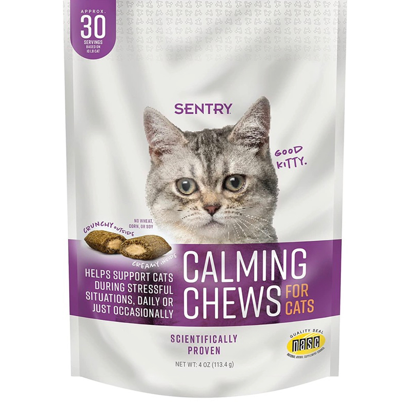 * 60 เม็ด ขนมคลายเครียดกรอบนอกนุ่มใน Sentry Calming Chews for Cats ...
