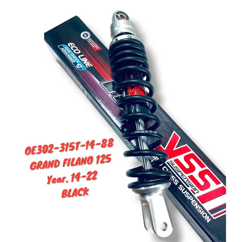 โช๊คหลัง (YSS) สีดำ/ดำ (BLACK/BLACK) YAM/GRAND FILANO 125"14 ยาว 315 (รหัส : OE302-315T-14-88 ...
