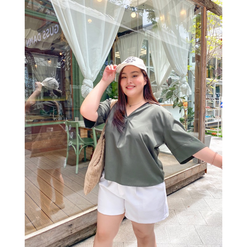 OLIVE TOP เสื้อคอปก ใส่สบาย แมชท์ง่าย แฟชั่นสาวอวบ เสื้อผ้าPlussize : by Plus.bkk | Shopee Thailand