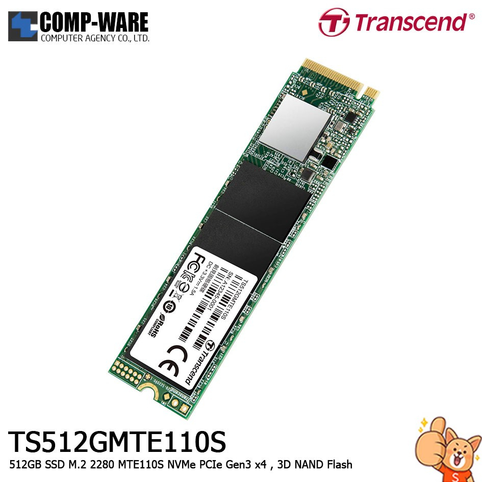 Transcend MTE110S 512GB SSD M.2 2280 NVMe PCIe Gen3 x4 , 3D NAND Flash TS512GMTE110S - 5Y ...