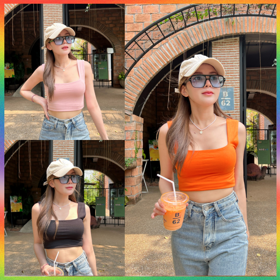 🌈Spinny House🌈 ครอปกล้าม คอเหลี่ยม มีฟองน้ำและไม่มีฟองน้ำ💗 ผ้า2ชั้น Bra A503A | Shopee Thailand