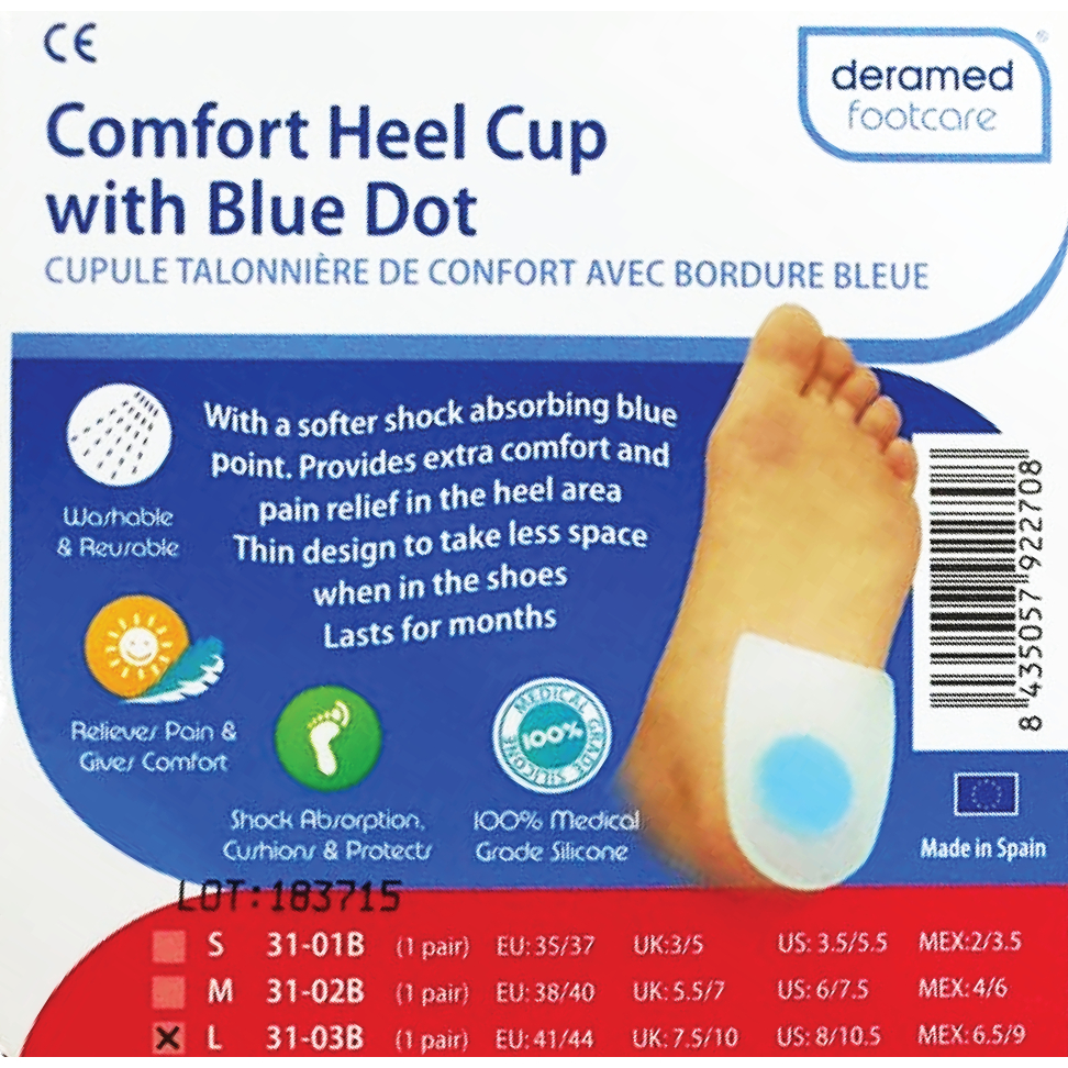 Deramed Heel Cup Comfort With Blue Dot แผ่นซิลิโคนรองส้นเท้า | Shopee ...
