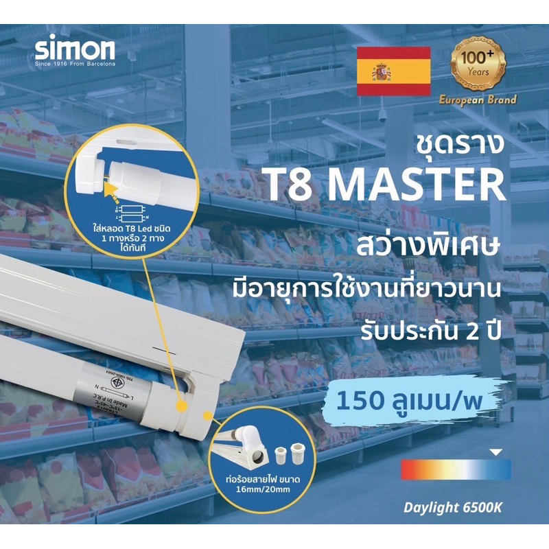 SIMON ชุดรางไฟ กล่องเหล็ก ขาสปริง LED T8 SET รุ่น CONNECT MASTER (ราคายกลัง 20 ชุด) | Shopee ...