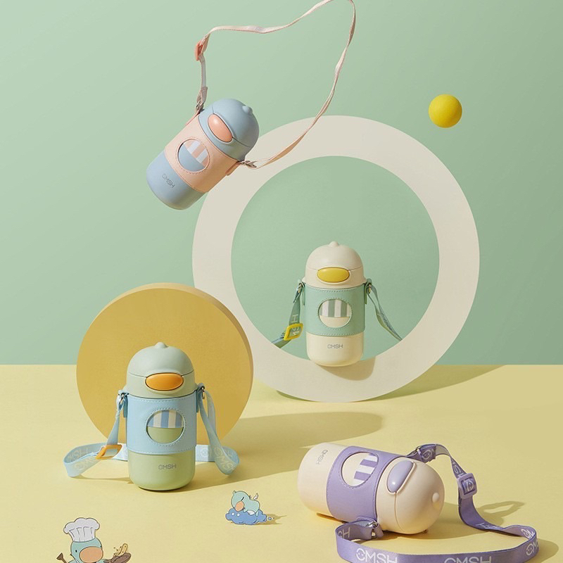 CMSH กระติกน้ำเด็ก ขนาด320ml สแตนเลส 316 พร้อมสายสะพาย พกพาสะดวก แก้วเก็บความเย็นสำหรับเด็ก ...