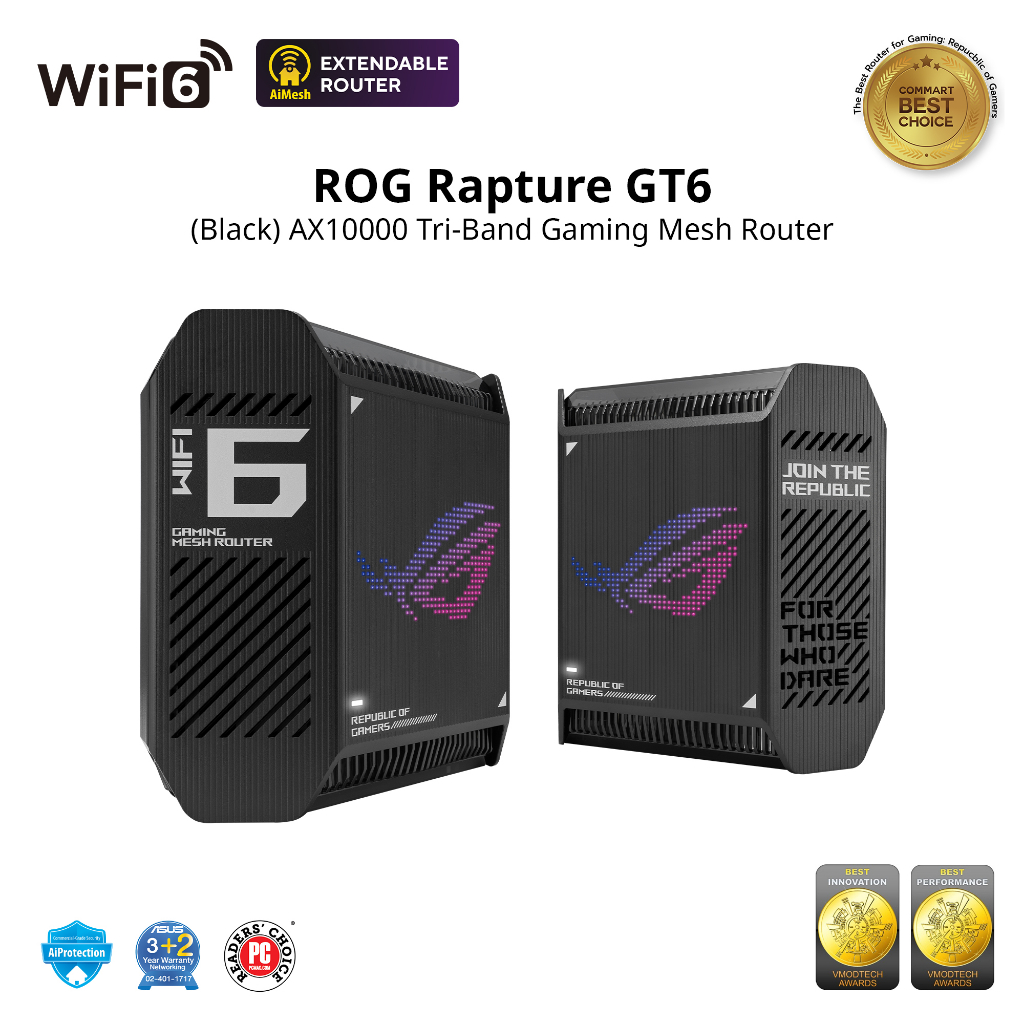 ASUS ROG Rapture GT6 (2PK) Tri-Band WiFi 6 Gaming Mesh WiFi System ...