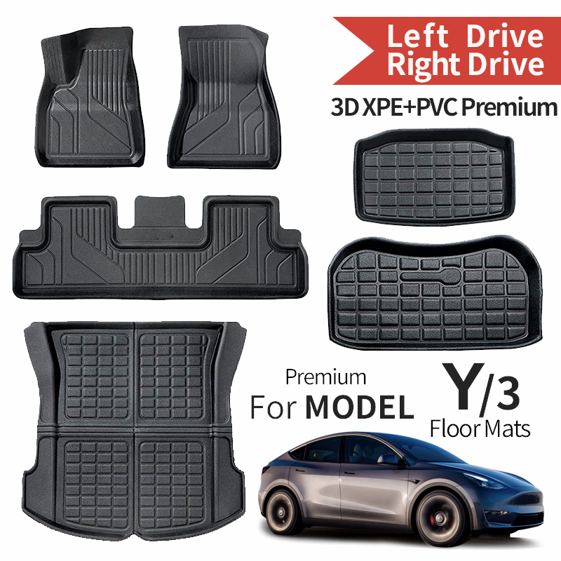 Tesla 3Dผ้ายางปูพื้นรถ XPE+PVC เครื่องหนัง รุ่น Premium สำหรับ ModelY/3 ...