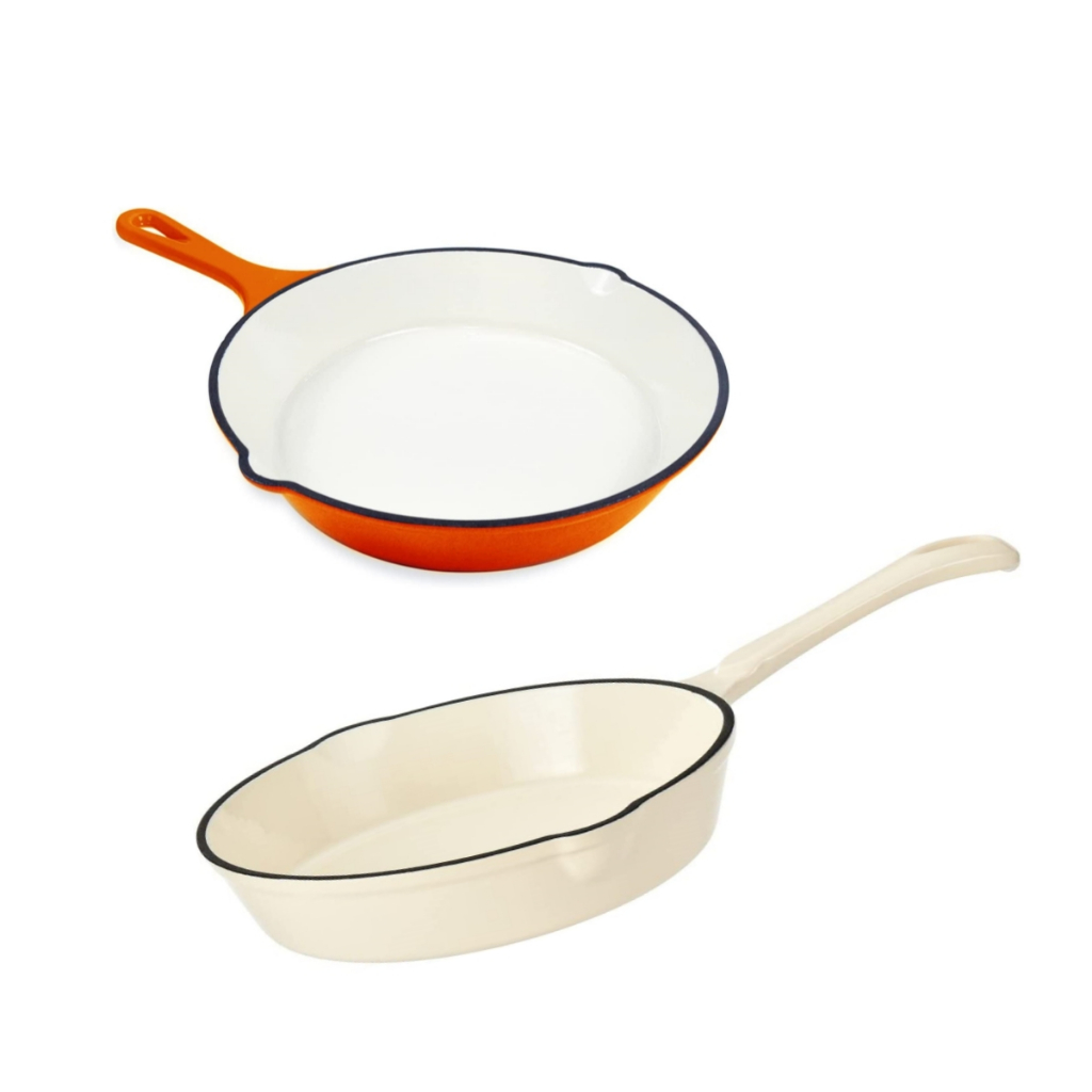 Enameled Cast Iron Fry Pan 26cm , Cream Enamel coating, Skillet Pan For ...