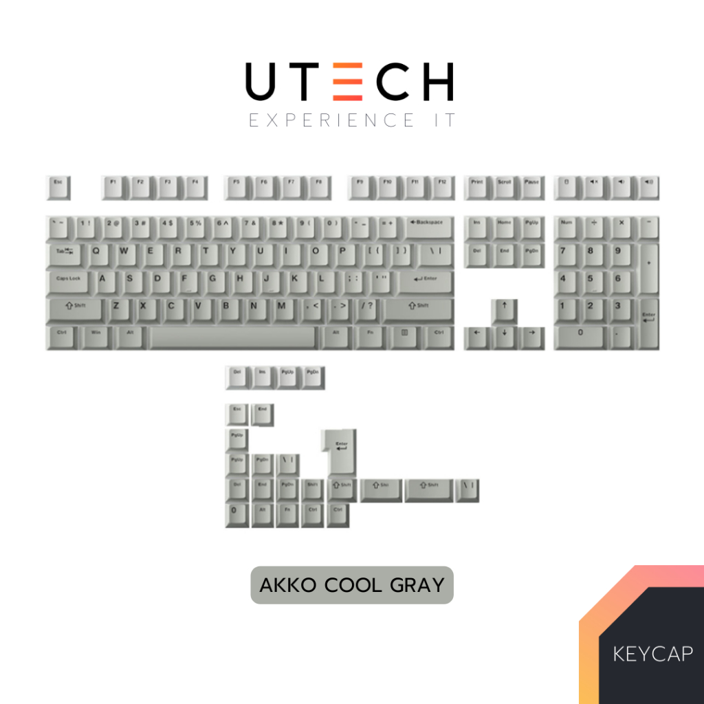 คีย์แคป AKKO Cool Gray Keycap Cherry profile 132 Button PBT Double shot ...