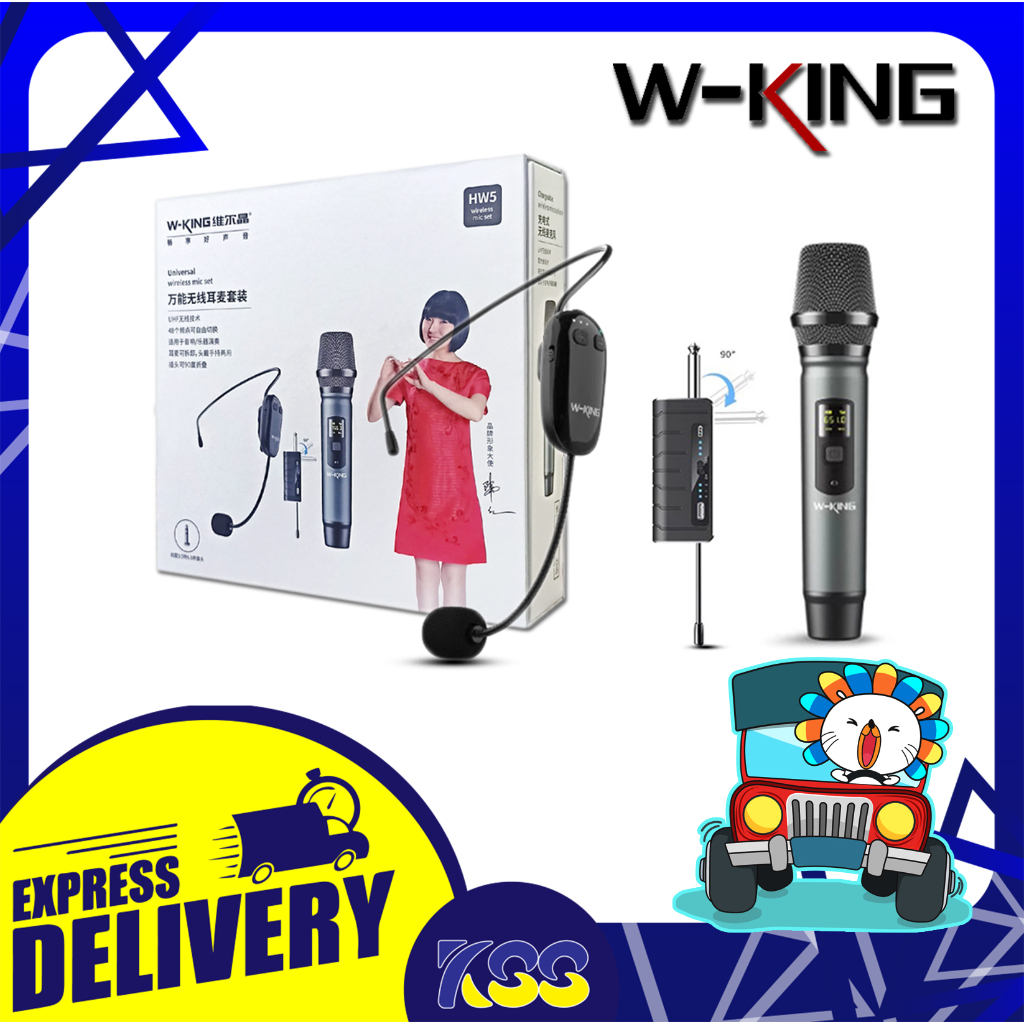 ไมโครโฟนไร้สาย ชุดไมโครโฟนแบบถือ/คล้องใบหู W-KING รุ่น HW5 Universal Wireless Microphone Set ...