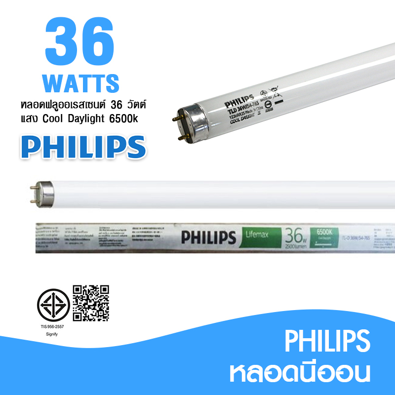 Philips หลอดไฟฟลูออเรสเซนต์ 36W แสง Cool Daylight 6500k ให้ความสว่าง ...