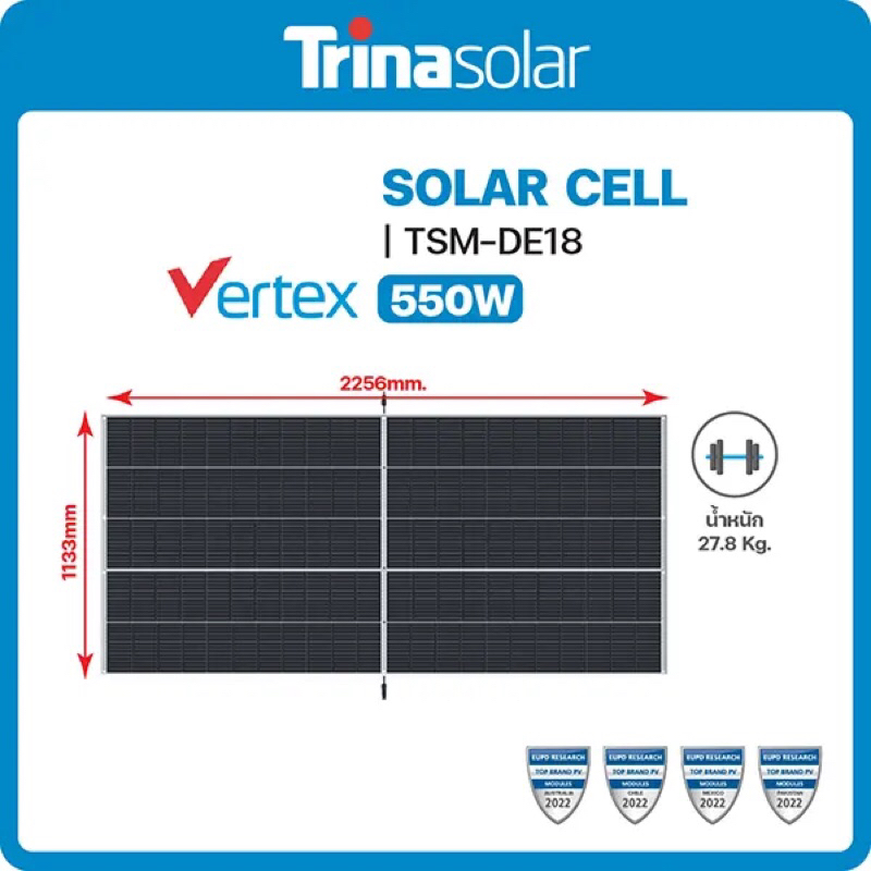 แผงโซลาร์เซลล์ Trina Solar panel 550W (1ออเดอร์ต่อ1แผง) | Shopee Thailand
