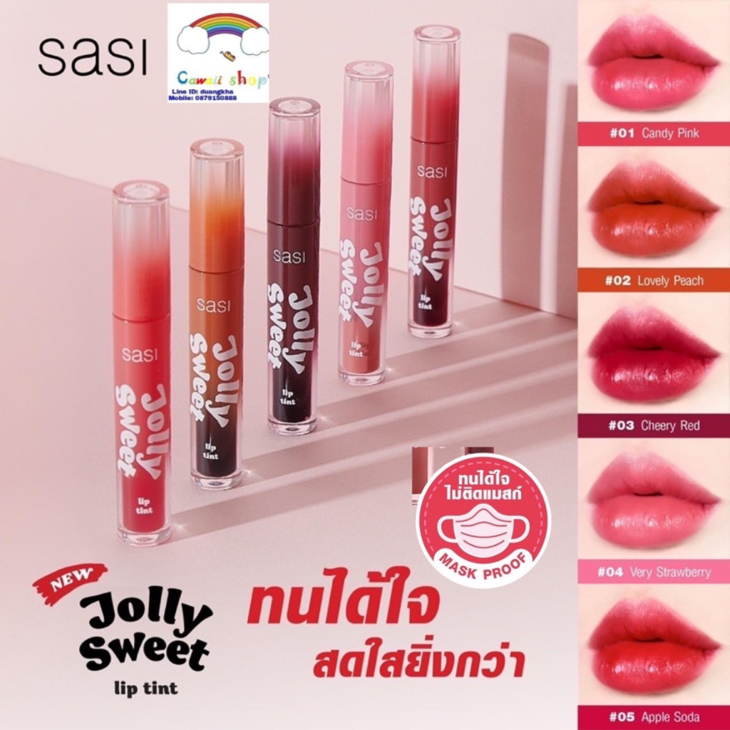 แท้ Sasi Jolly Sweet Lip Tint ไม่ติดแมส ศศิ จอลลี่ สวีท ลิป ทินท์ by Srichand | Shopee Thailand