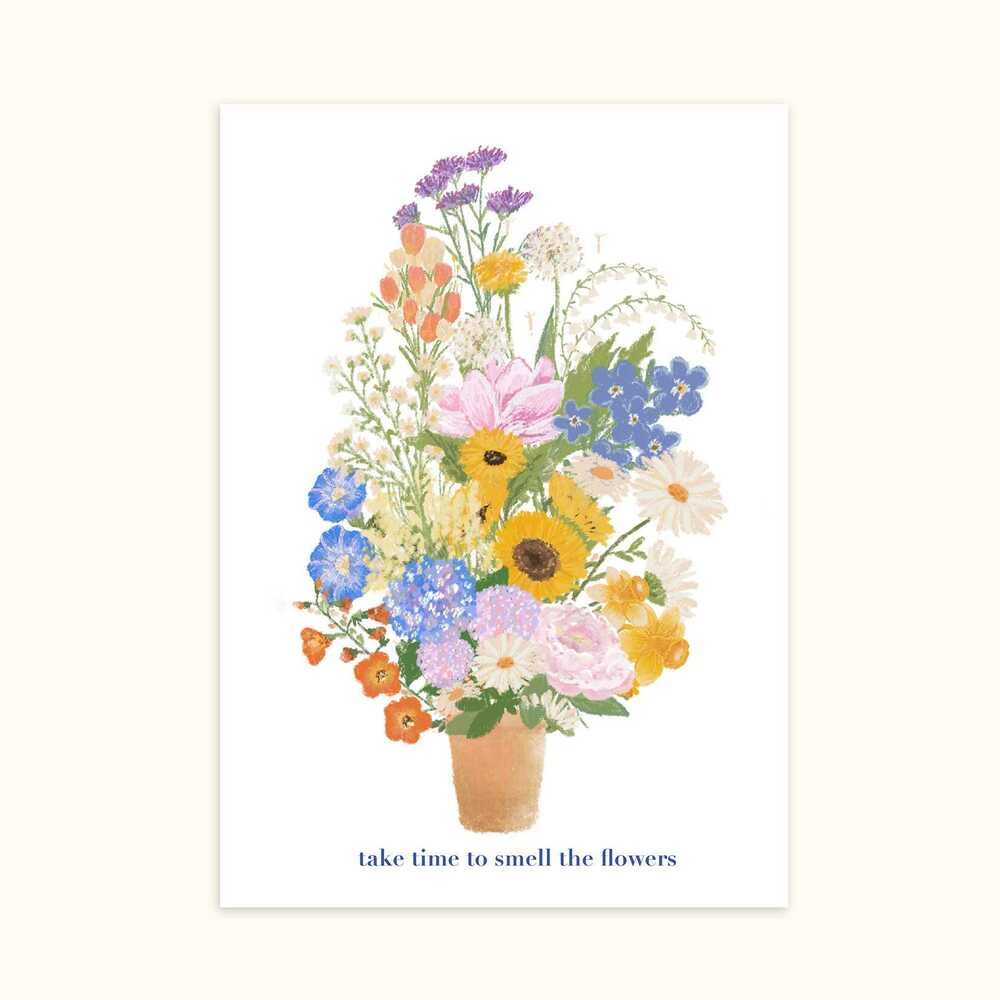 โปสการ์ด Art print Postcard [Take time to smell the flowers] | Shopee ...