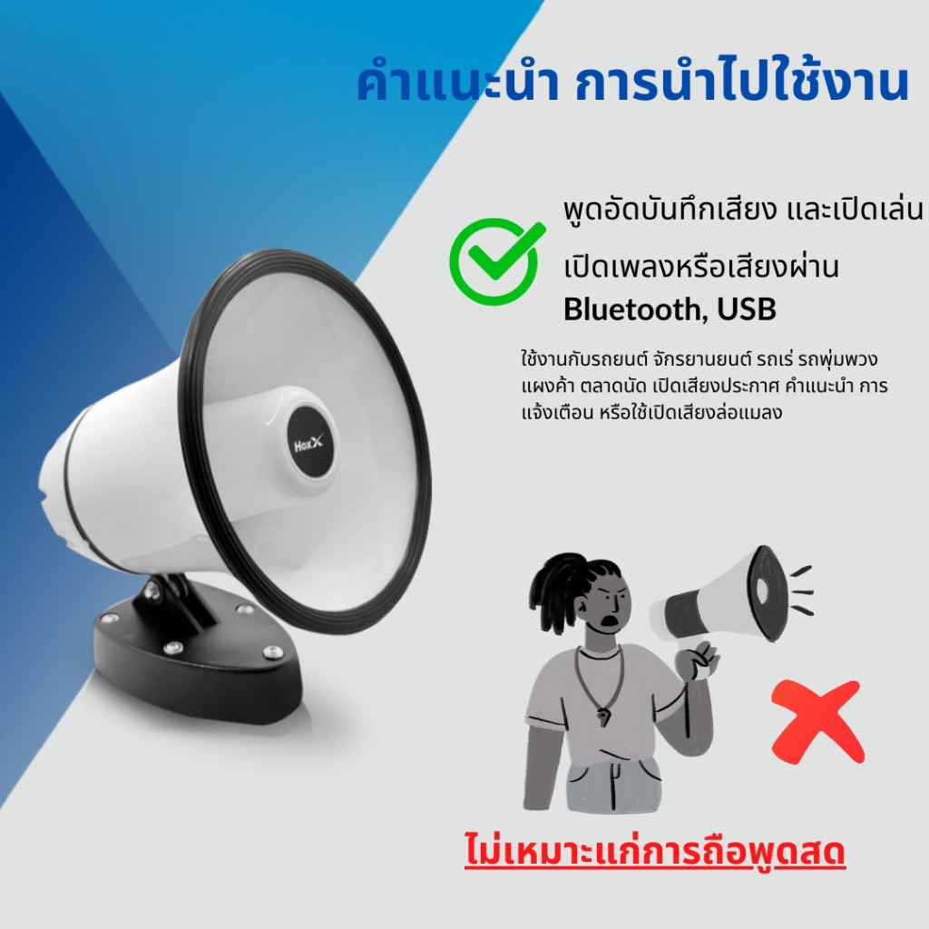 โทรโข่ง 5" ลำโพงฮอร์นติดรถ ฮอร์นรถพ่วง ลำโพงดักแมลง รุ่น HR-522U มีบลูทูธ อัดเสียง ช่องเสียบ USB ...