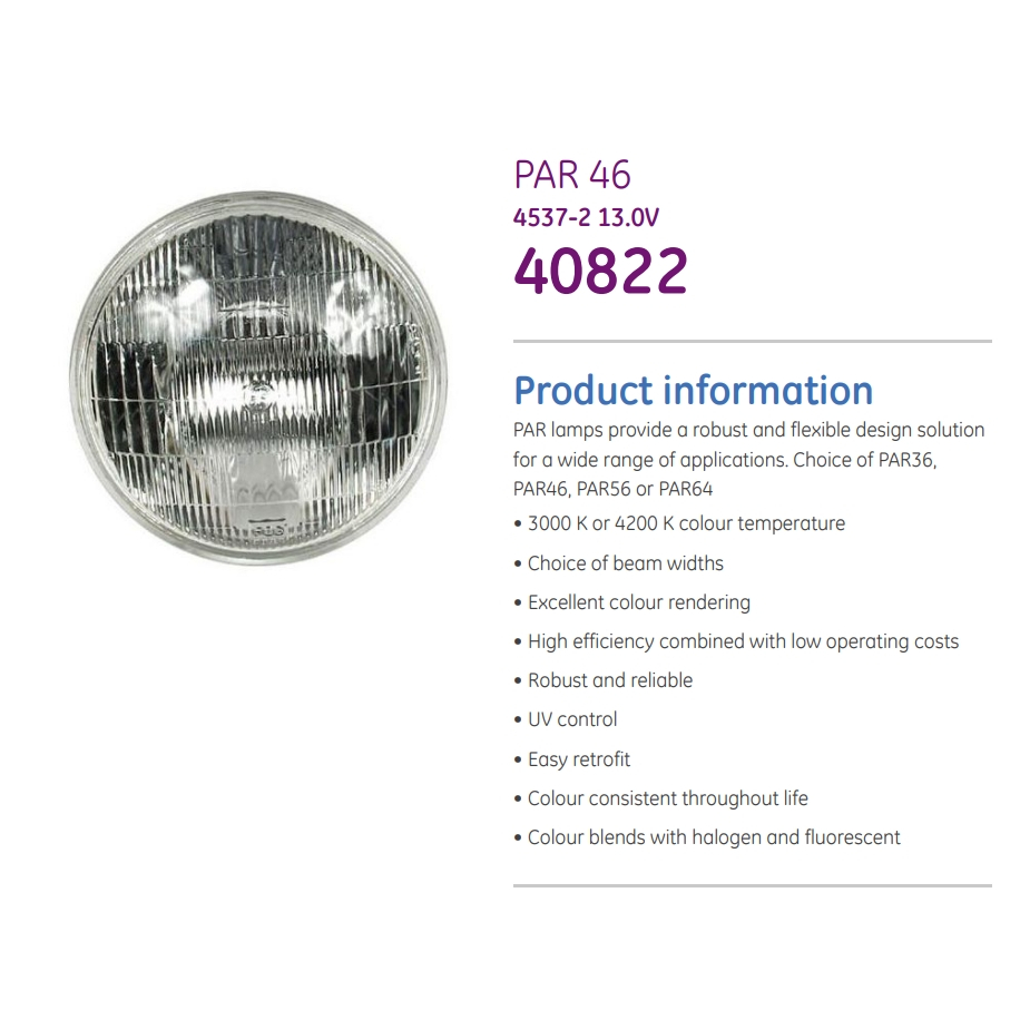 4537-2 13V 100W PAR46 40822 General Electric | Shopee Thailand