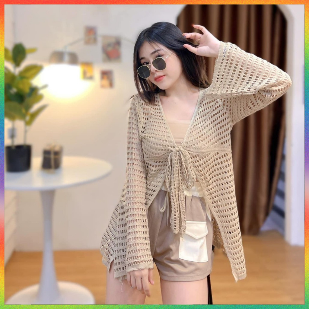 🌈 MesubShop 🌈 เสื้อคลุมทอลายตาข่าย มีเชือกผูกหน้า 💌 งานใส่เที่ยวทะเล รุ่น ปตท B-030-3-B | Shopee ...