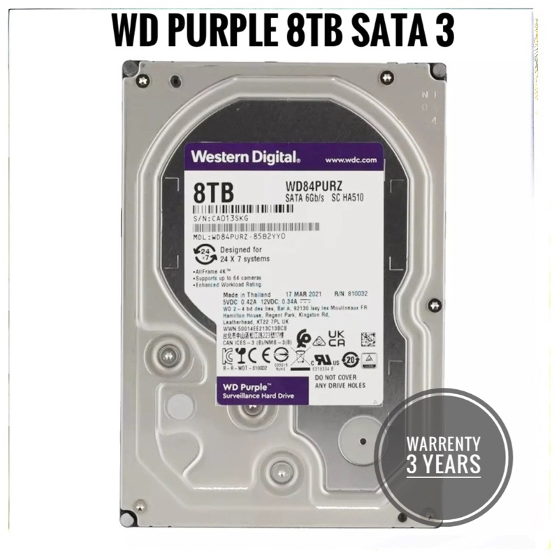 WD PURPLE 8TB SATA3 HDD CCTV | Shopee Thailand