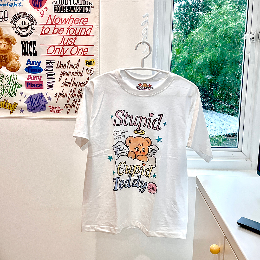 Stupid Cupid Teddy t-shirt เสื้อยืดน้องหมีคิวปิด ดีเทลล์กลิตเตอร์ ...