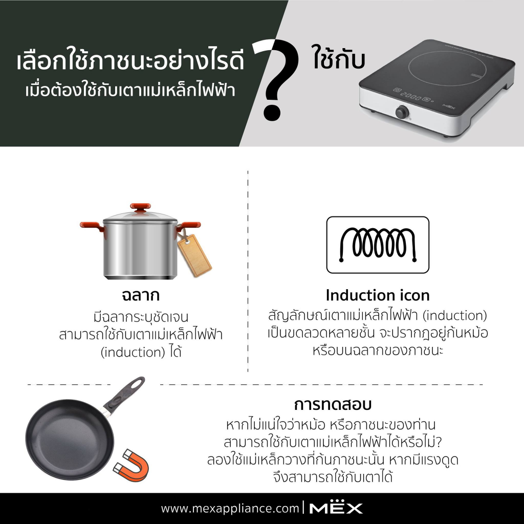 MEX รุ่น PIC11S เตาแม่เหล็กไฟฟ้าแบบตั้งโต๊ะ 1 หัวเตาขนาด 19.6 ซม. (พร้อมหม้อและฝาแก้วปิดหม้อ ...