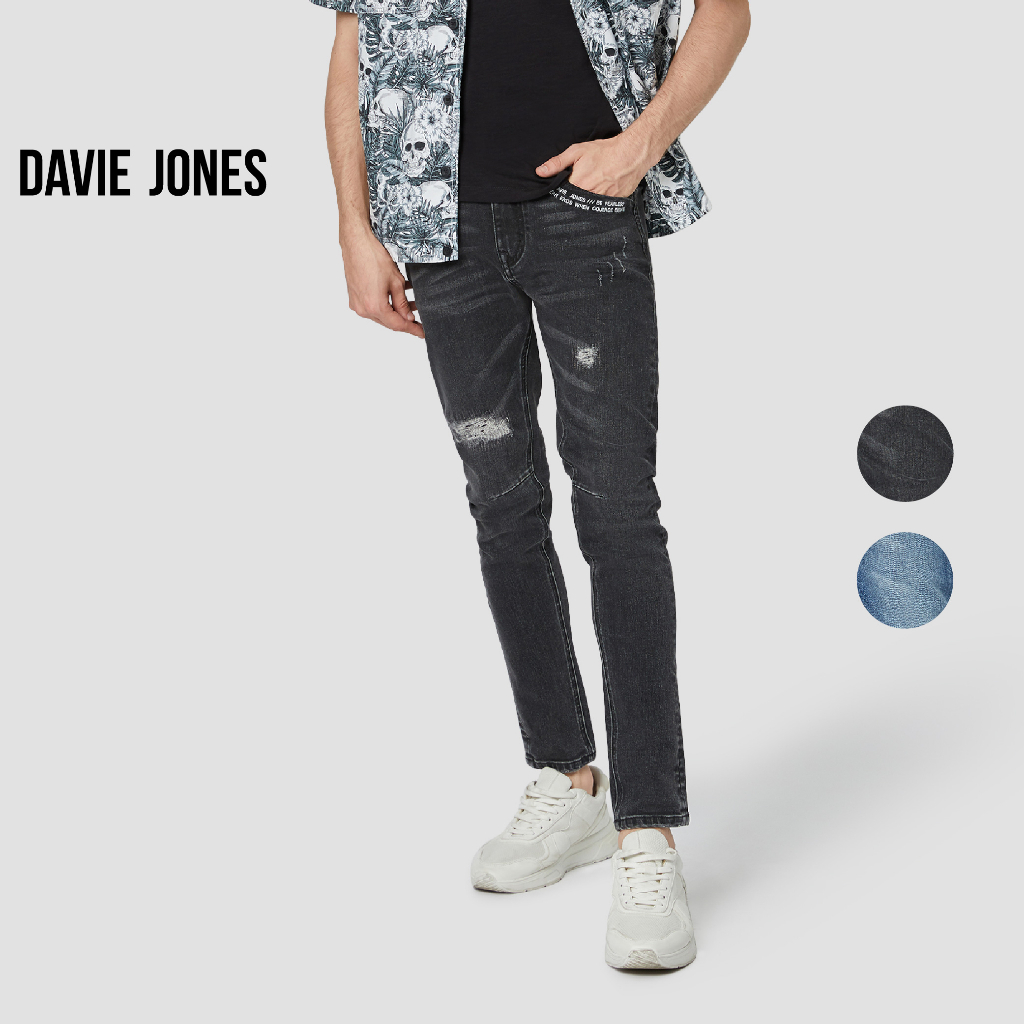 DAVIE JONES กางเกงยีนส์ Skinny Comfort Fit Jeans CO0051 สีดำ กรม ...