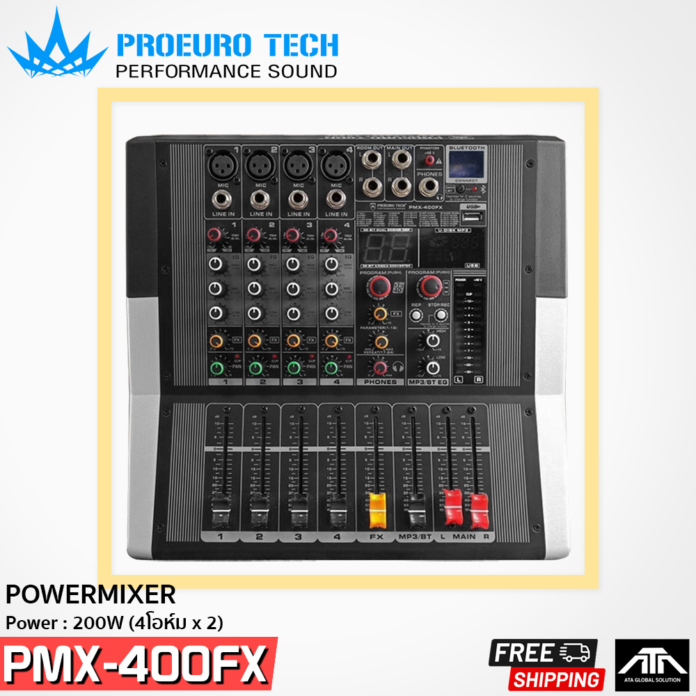PROEUROTECH PMX-400FX 200 watt x 2 ที่ 4 OHM POWERMIXER รองรับ Bluetooth Usb Mp3 เพาเวอร์ ...