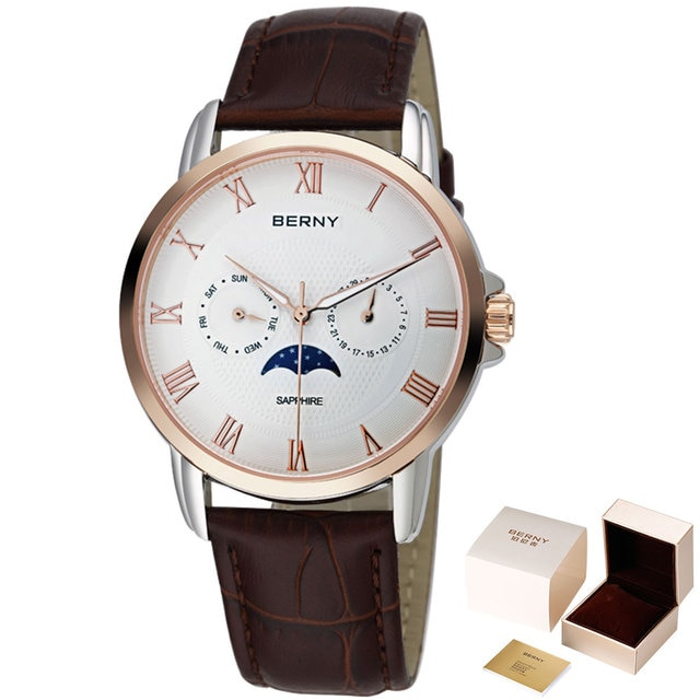 [Pre-order][ควอตซ์] Berny 2746M Moon Phase 39MM Lume Sapphire Miyota ...