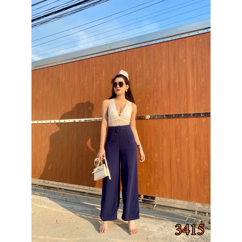 (ฟรีไซต์) กางเกงผ้าวูลเวฟ หัวเข็มขัดเหลี่ยม มี 9 สี (M3415) | Shopee Thailand