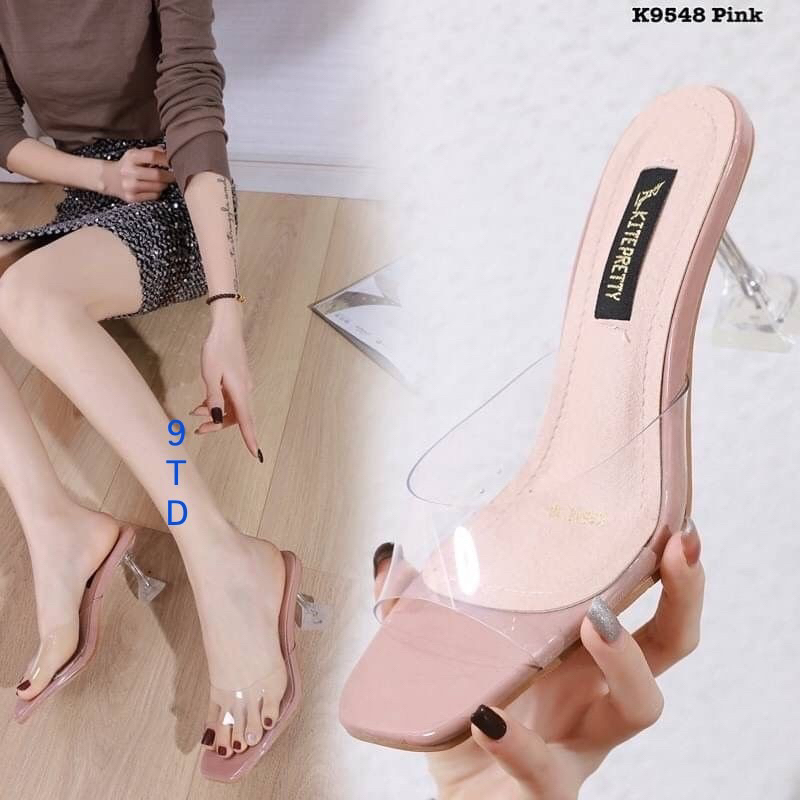 รองเท้าส้นแก้วทรงหัวเปิด ส้นแชมเปญอะคริลิคใส สูง 3 นิ้ว K9548 | Shopee Thailand