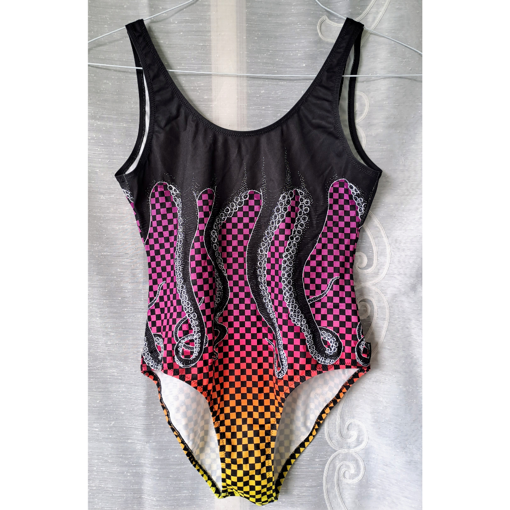 OCTOPUS Women One piece Checkered Swimsuit Black/White/Pink/Red/Yellow ...