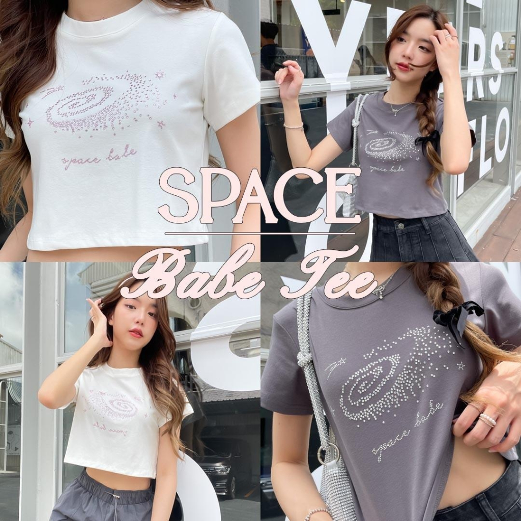 Choosedress A1898 Space Babe Tee เสื้อยืดครอปงานรีดเพชร Y2K | Shopee ...