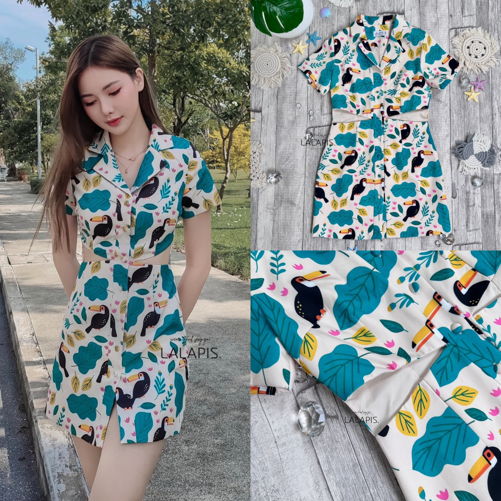 Lalapis มินิเดรสคอปก ไหล่เสริมฟองน้ำ กระดุมหน้า | Shopee Thailand