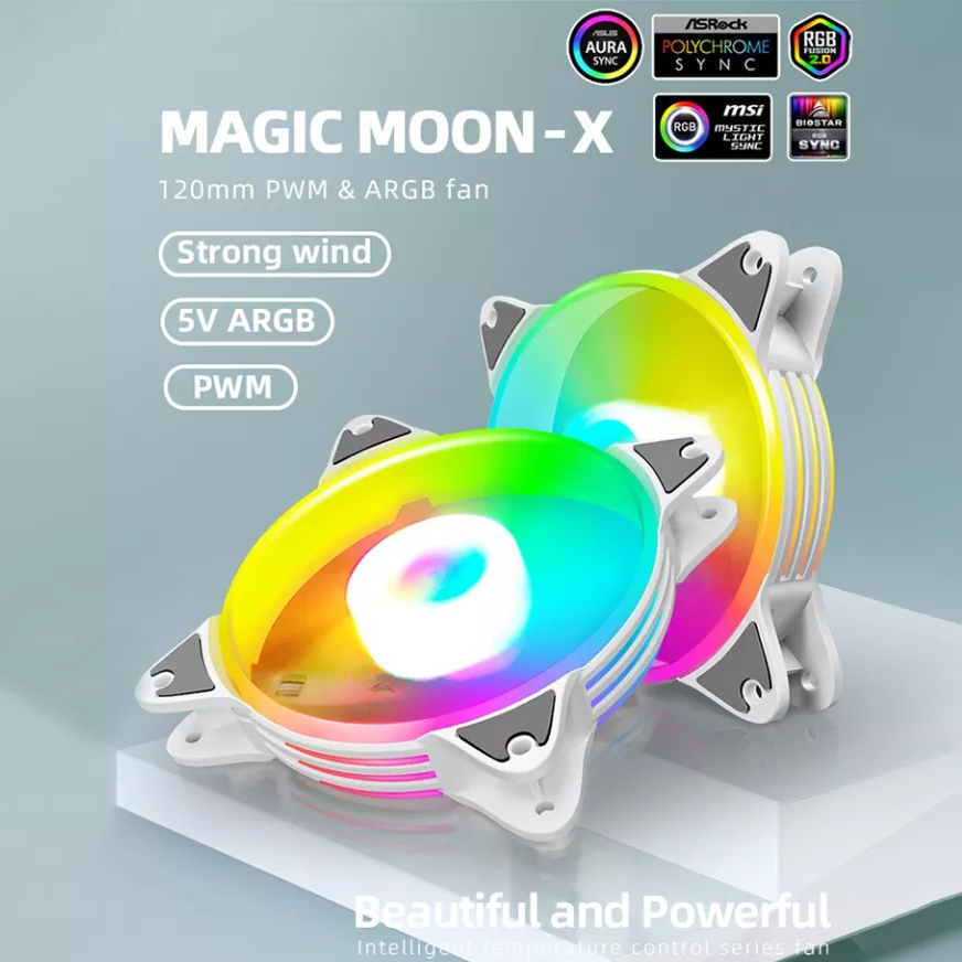 พัดลมเคส Coolmoon Magic Moon ARGB 3pin 5V 4pin PWM 120mm 1800RPM ...