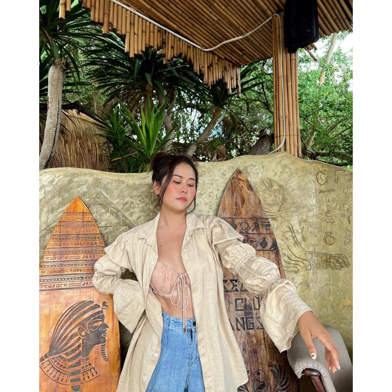 เชิ้ตลินินแขนพอง สีขาว (มือ1) งานป้าย Suwimol | Shopee Thailand